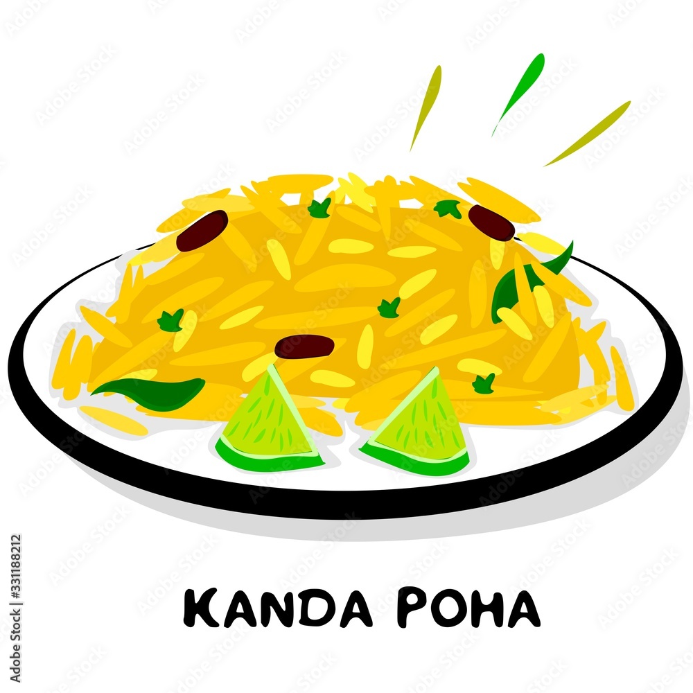 kanda poha indian Maharashtra street Food Vector Stock Vector | Adobe Stock