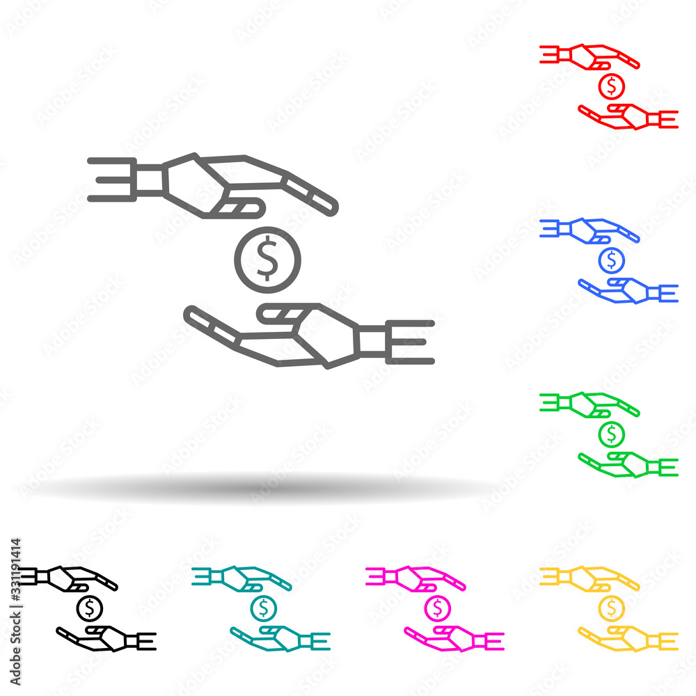 Advisor money rich robot hands concept line multi color set icon ...