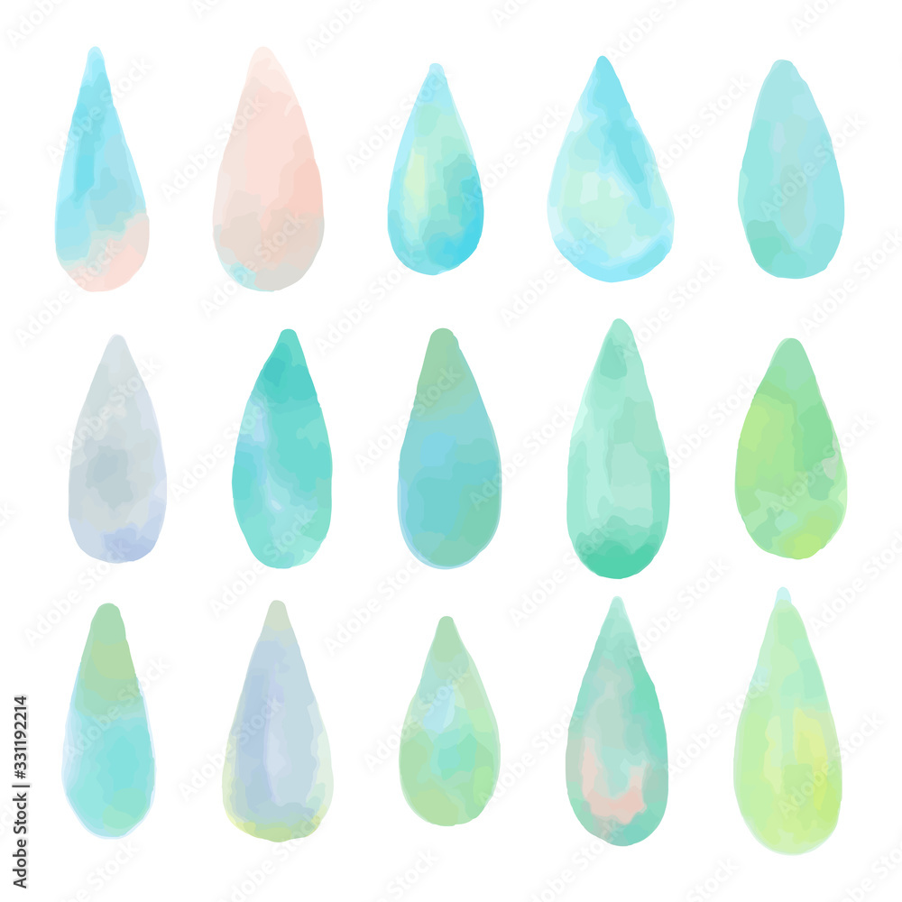 Set of watercolor raindrops, vector illustration Stock Vector | Adobe Stock