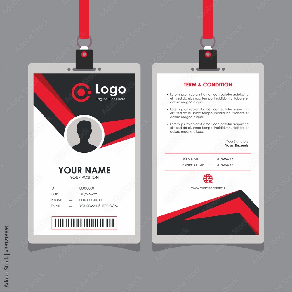 Simple Clean Abstract Geometric Red and Black Id Card Design ...