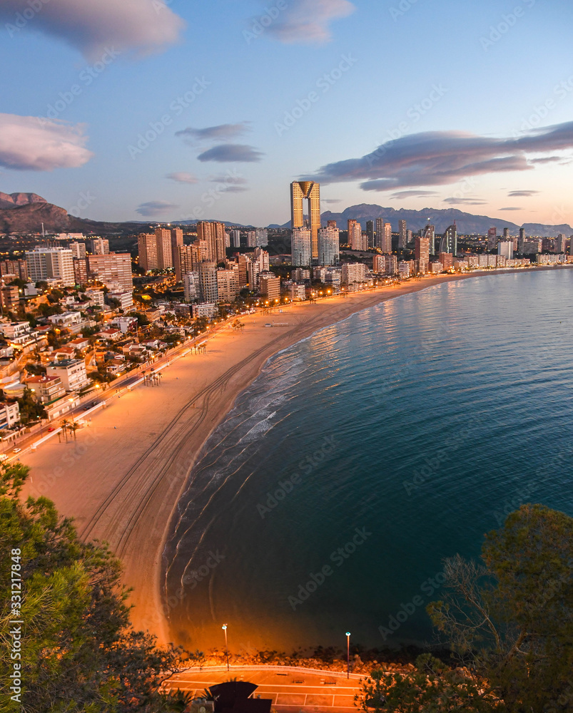 Benidorm Sunrise with view on InTempo building Stock Photo | Adobe Stock