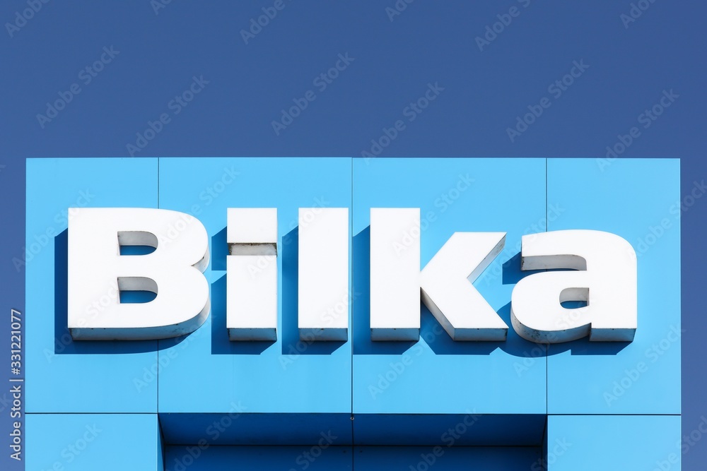 Tilst, Denmark - April 19, 2019: Logo of the brand hypermarket Bilka ...