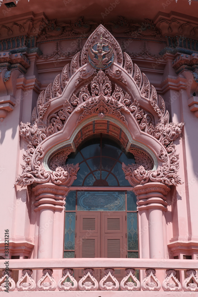 Erawan Museum in Bangkok city, Thailand. Pink windows of Erawan Museum ...