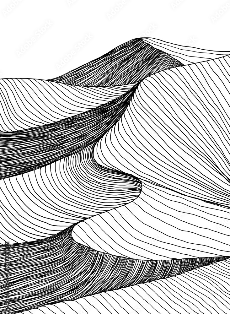Abstract desert sahara landscape. Line art hand drawn illustration ...