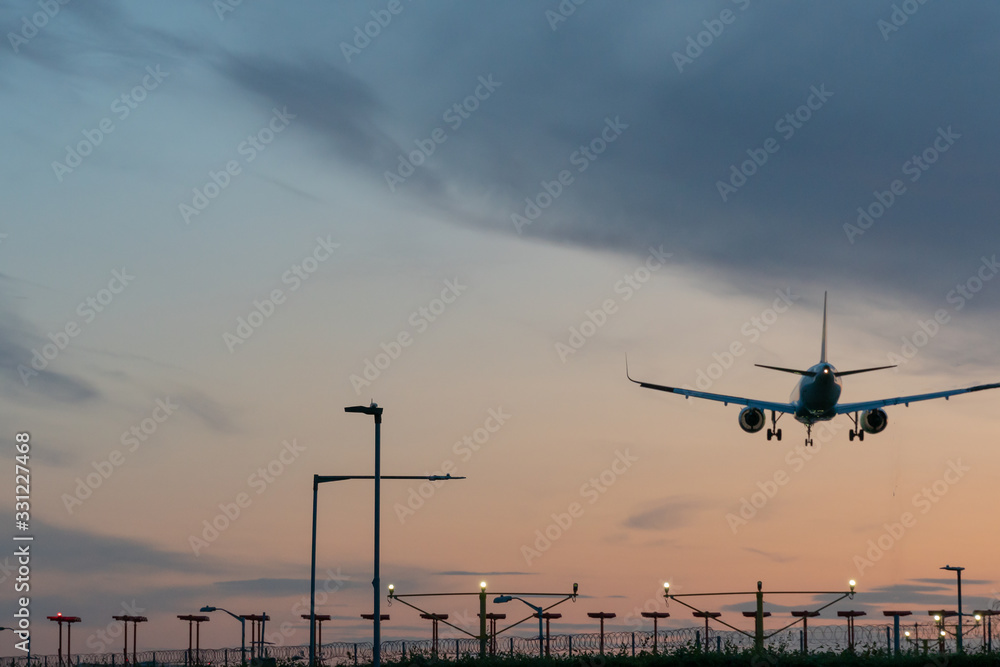 plane taking off from airport runways for traveling and transport ...