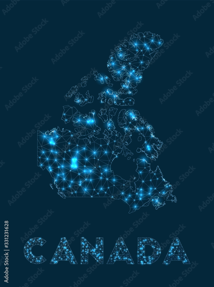 Canada network map. Abstract geometric map of the country. Internet ...