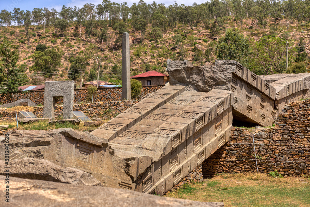 ruins of famous Ancient monolith stone obelisks, symbol of the Aksumite ...