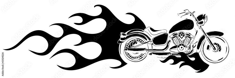 motorcycle with fire and flames vector illustration Stock Vector ...