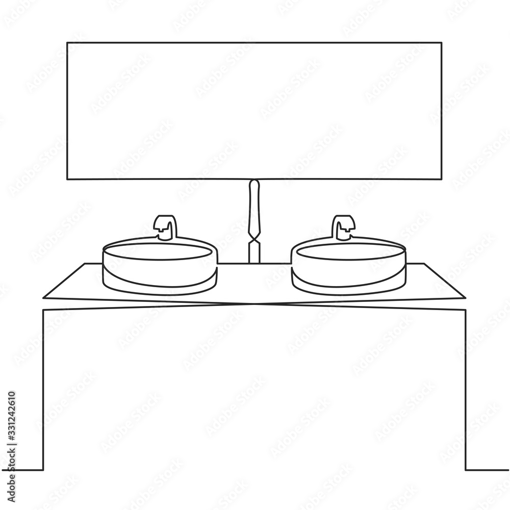 Continuous one line drawing of washbasin cabinet with rectangular ...