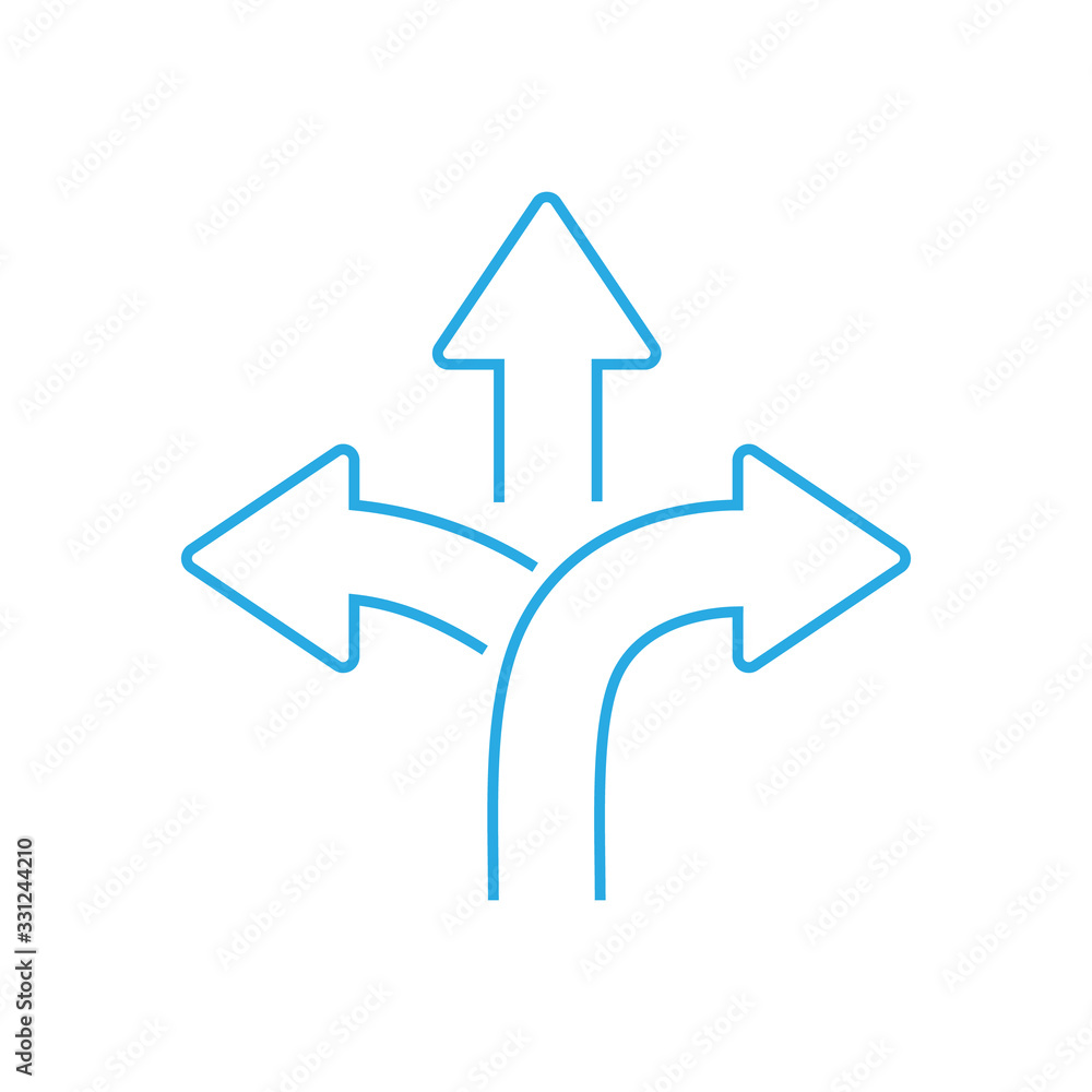 three-way direction arrow sign, road sign direction icon, Stock Vector ...