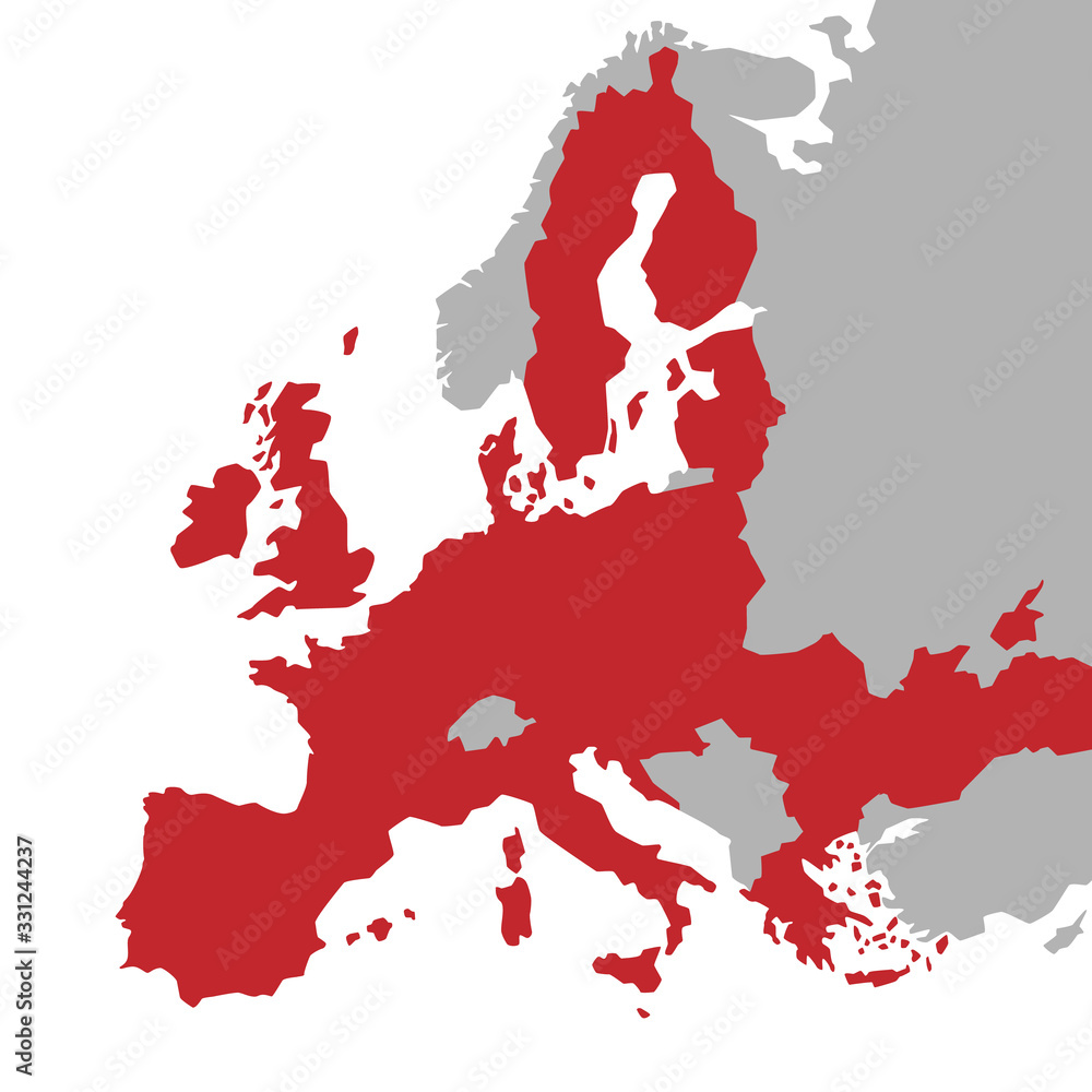 Vector red Map of the European Union with extra UE countries in grey ...