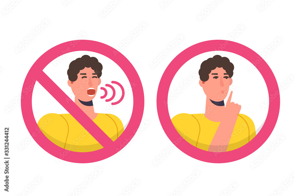 Stop noise icon with man character concept. Flat vector illustration ...