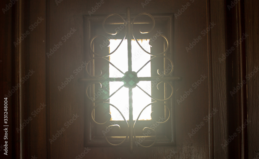 Little window on a main entrance door for safety issues Stock Photo ...