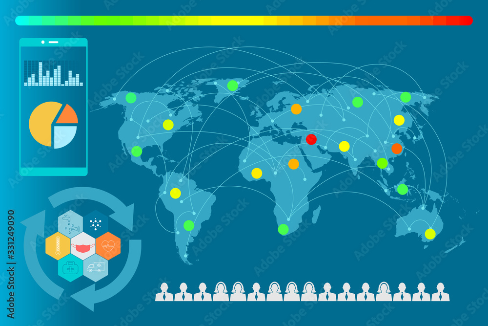 Graphic information. The World map for monitoring to show level of ...