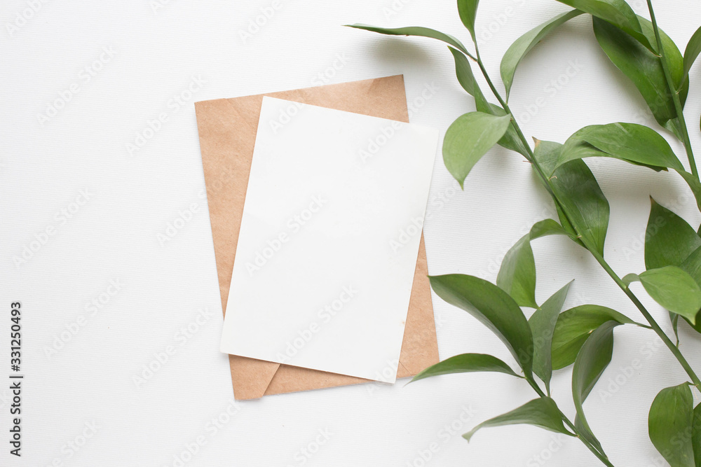 mockup card with plants. invitation card with environment and details ...