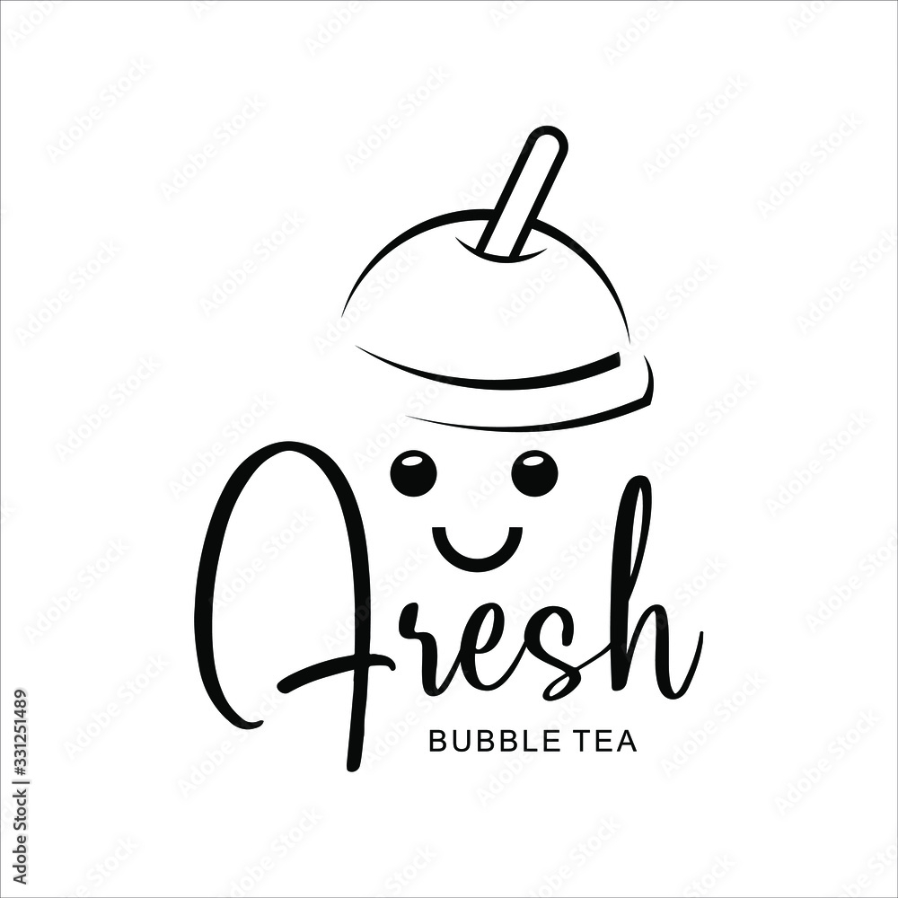 bubble tea logo simple cute face cup vector with cute text best for ...