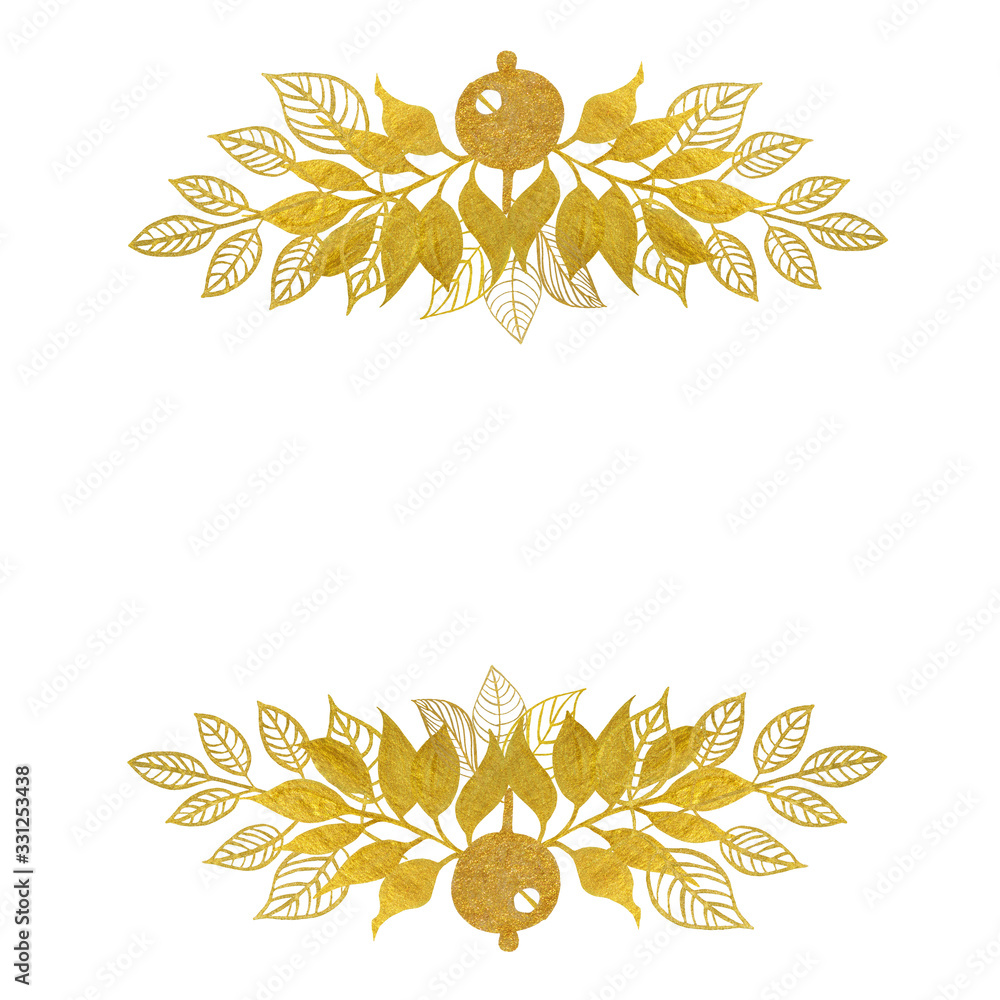 Hand paint watercolor gold leaf frame / border. Perfect for creating ...