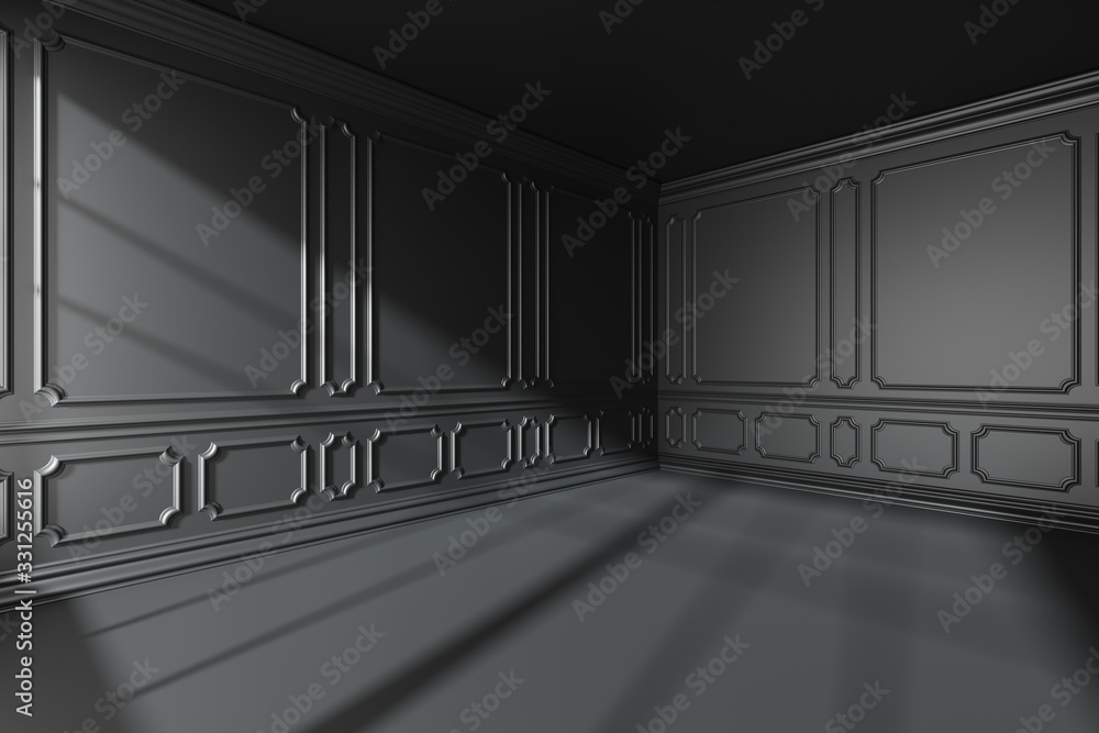 Black empty room with classic style decor on walls. Stock Illustration ...