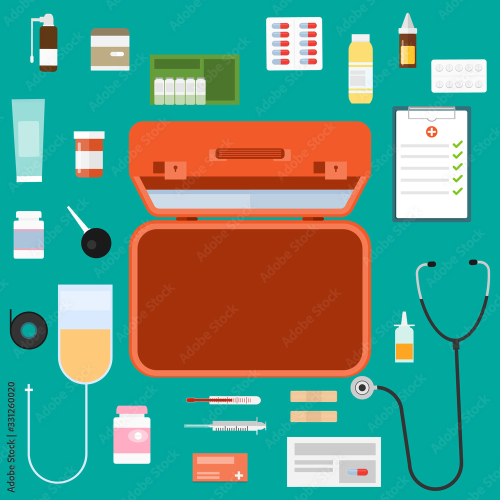 Doctor suitcase. An open doctor's suitcase with medical supplies ...