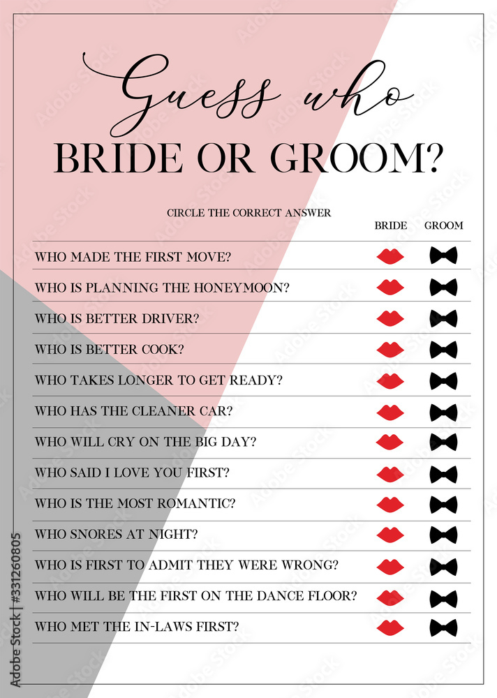 Guess Who Bride or Groom Game, Bridal Shower Games, printable vector ...