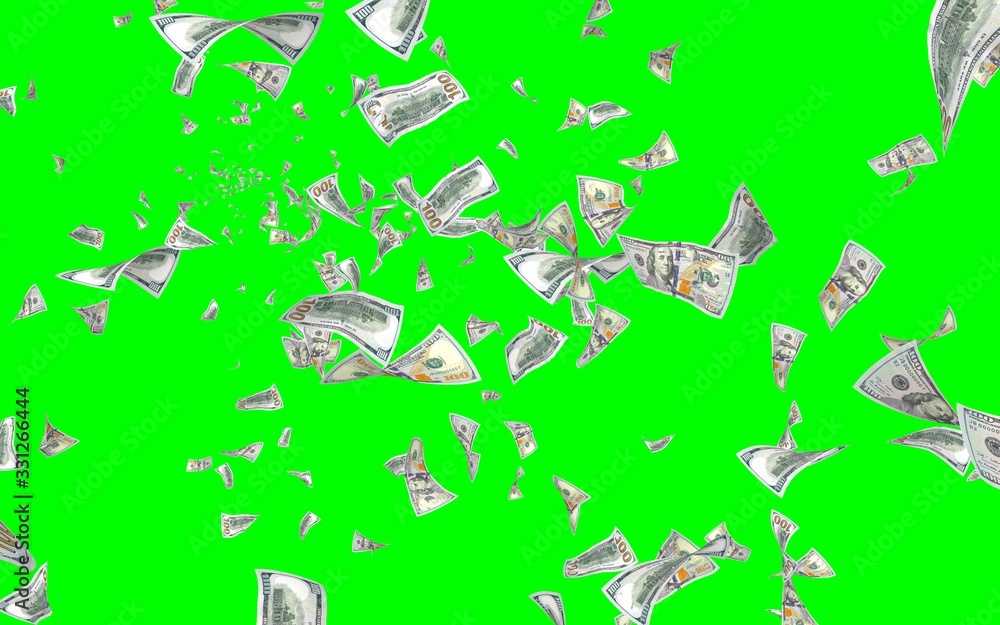 Flying dollars banknotes isolated on chromakey. Money is flying in the ...
