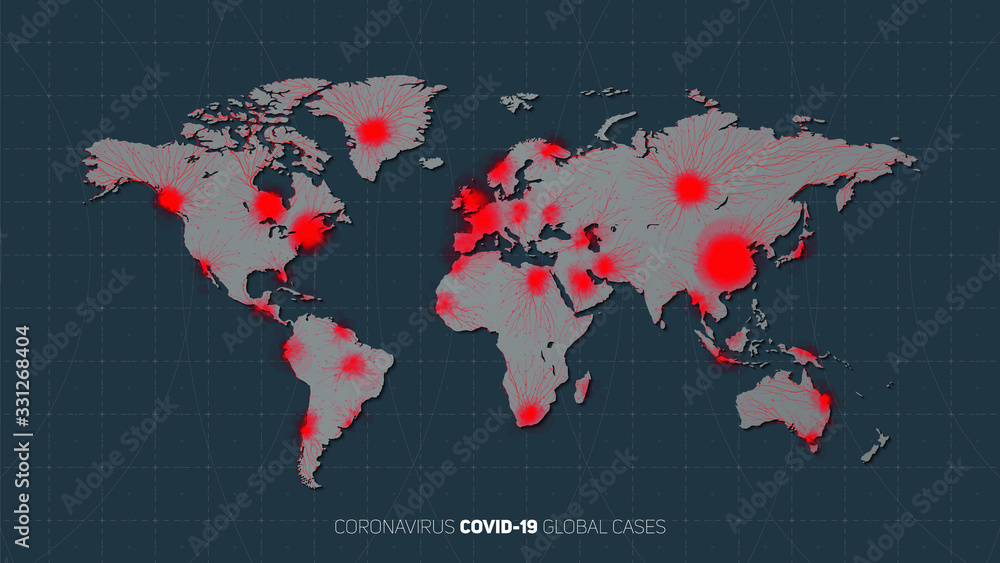 Map of worldwide Coronavirus pandemia spread. Warning of virus global ...