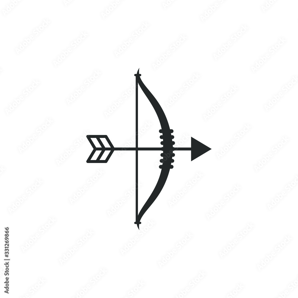 Bow and Arrow icon template color editable. Archery symbol vector sign ...