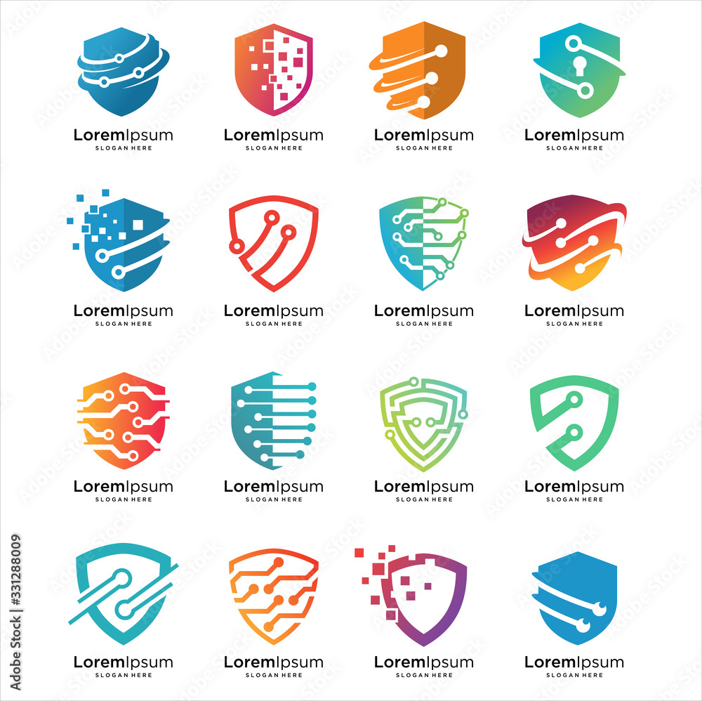 Set of tech shield security logo design template element, Shield Idea ...