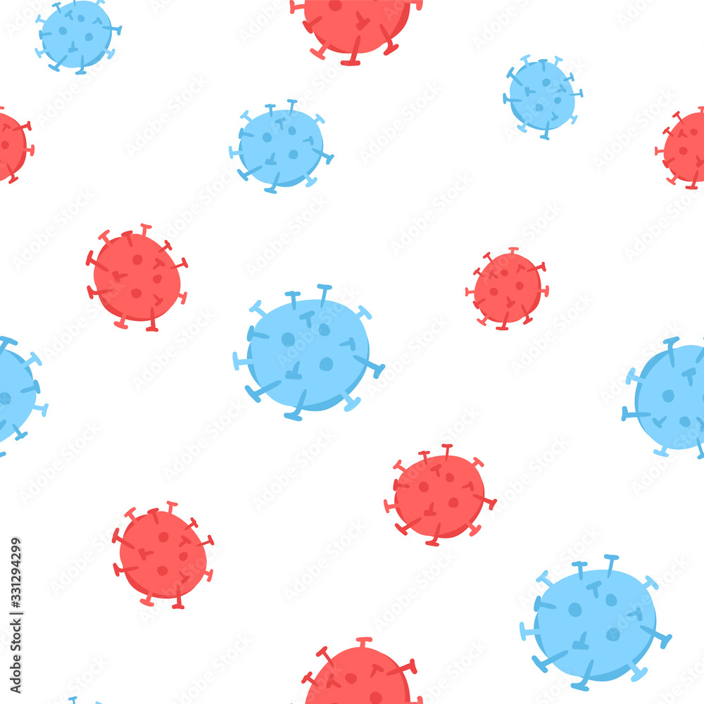 Seamless pattern of isolated cartoon bacteria and viruses. Coronavirus ...