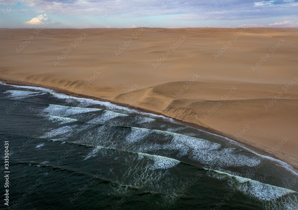 Aerial picture of the landscape of the Namib Desert and the Atlantic ...