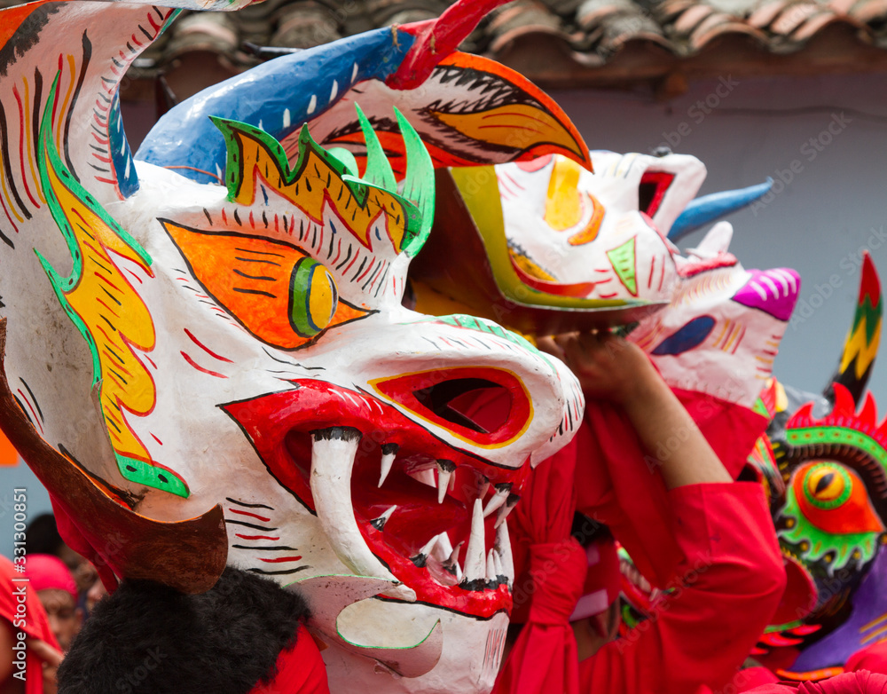 Corpus Christi dancing devils Mask, Miranda, Venezuela Stock Photo ...