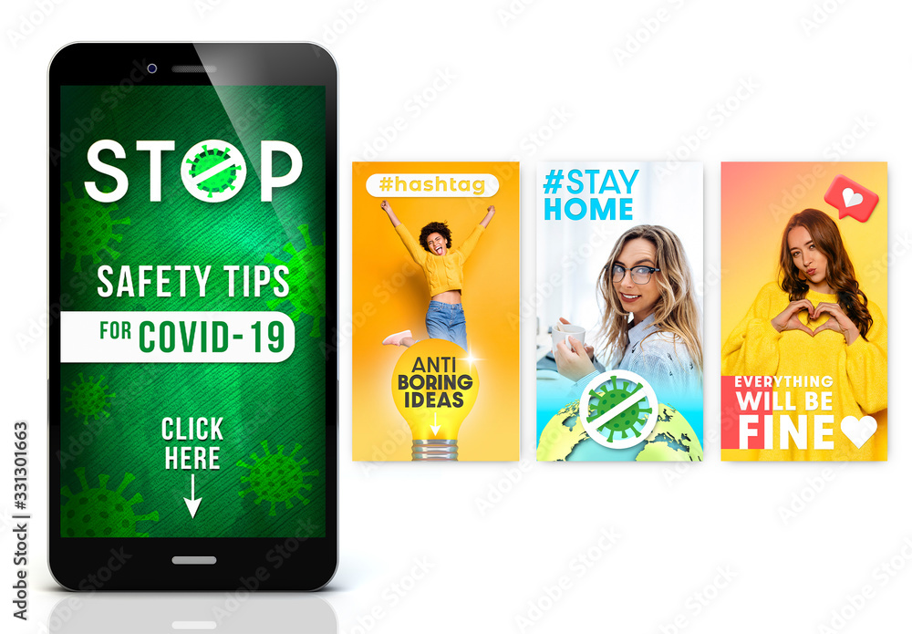 Cororavirus Social Media Stories Layout Set Stock Template | Adobe Stock
