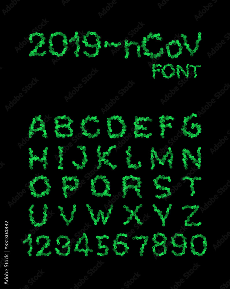 2019-ncov font. bacteria letter. Epidemic alphabet. Pandemic ABC ...