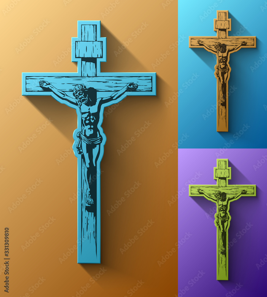 Poster Crucified Jesus Christ on the Cross, Symbol Christian religion ...