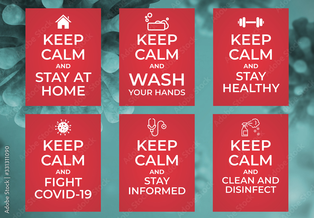 Red Poster Layout Set with COVID-19 Messaging Stock Template | Adobe Stock