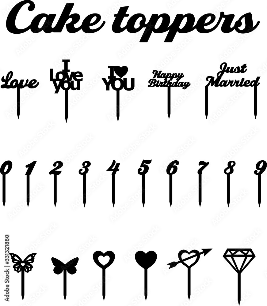 Poster Wedding birthday celebration cake toppers design set – Wall Art ...