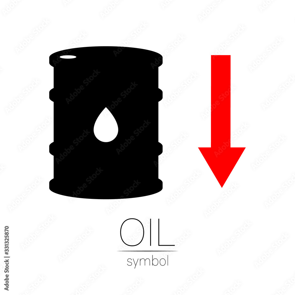 Vector sign of oil. Statistics down, global financial crisis. Black ...