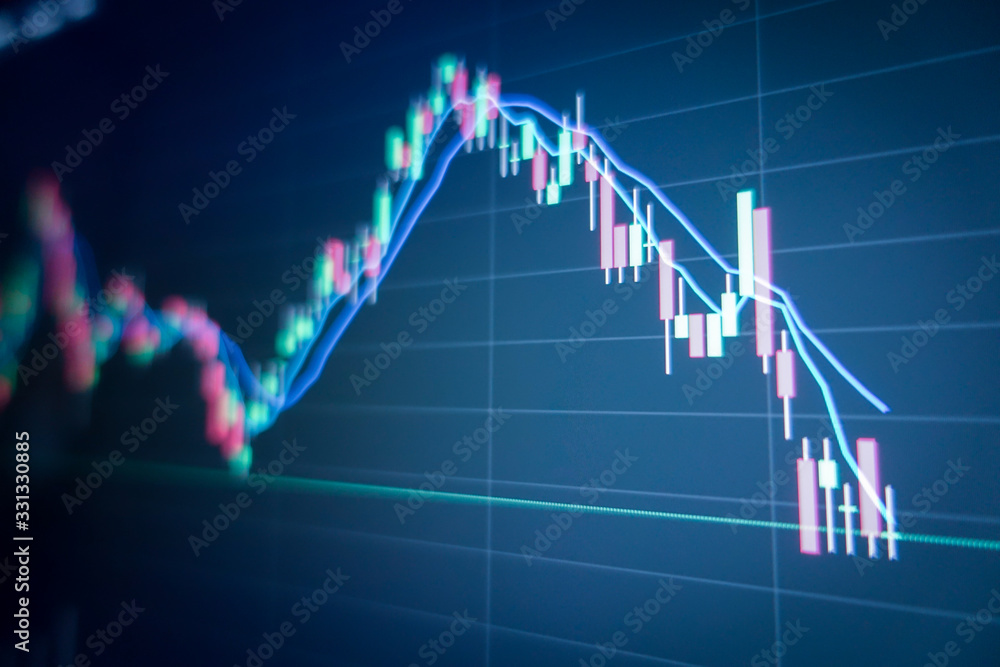 Stock market graph and ticker for businese analysis on LED screen ...