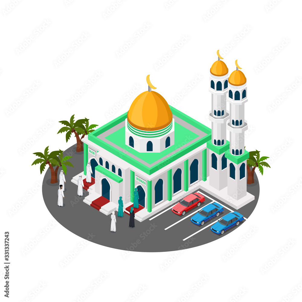 Vector isometric icon or infographic element representing mosque ...