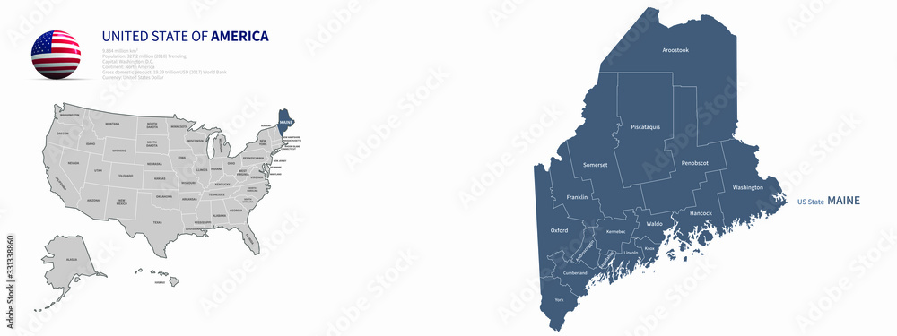 maine map. united states map. Individual Map series of US States. us ...