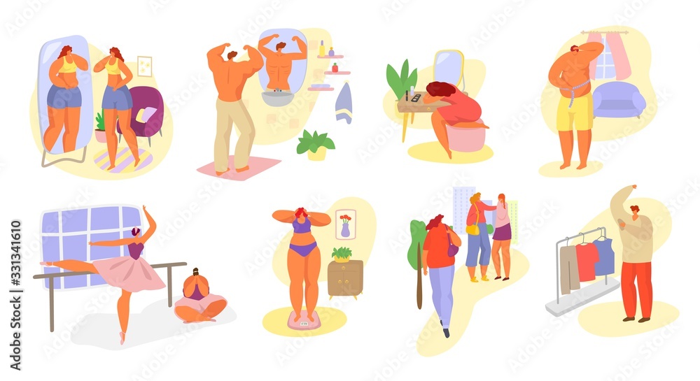 Poster Inferiority complex of different people vector illustration hand ...