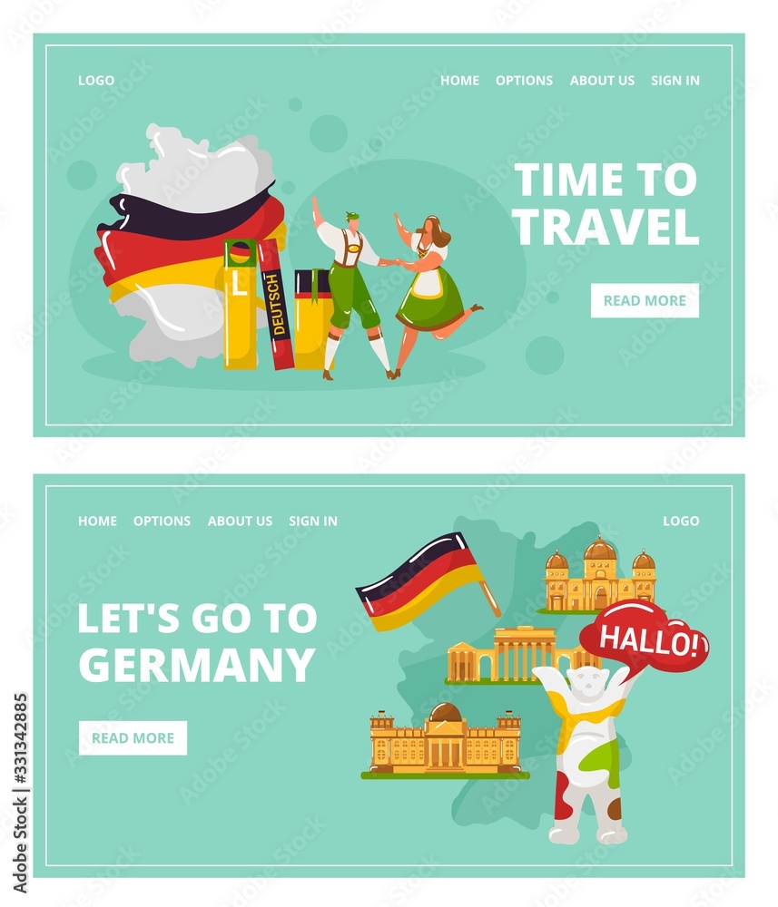 Vetor do Stock: Learning german and travel to Germany webpage template ...