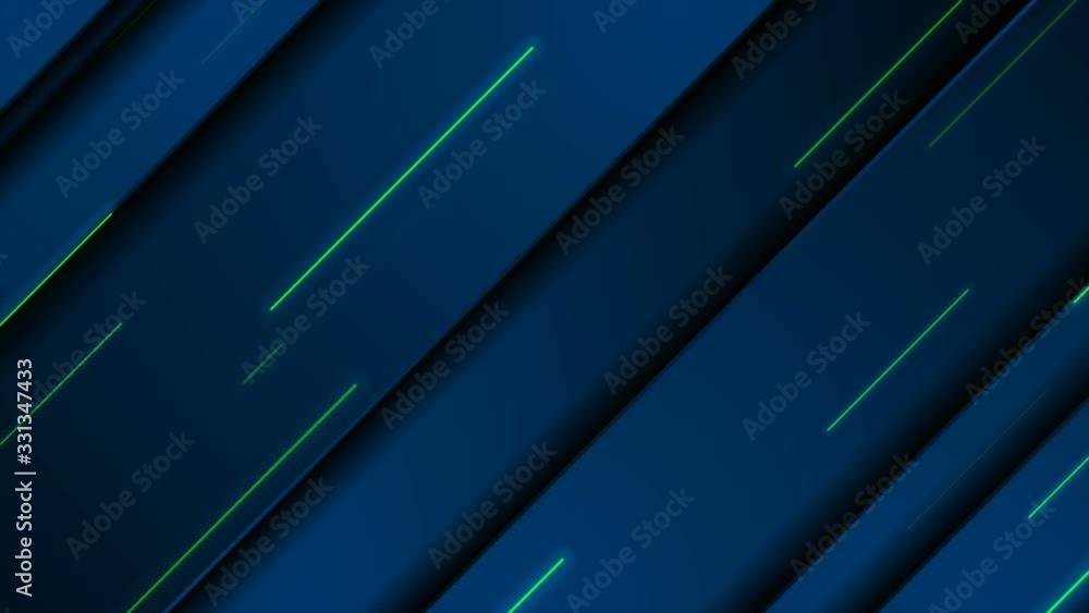Dark blue geometric motion design with orange neon laser lines ...