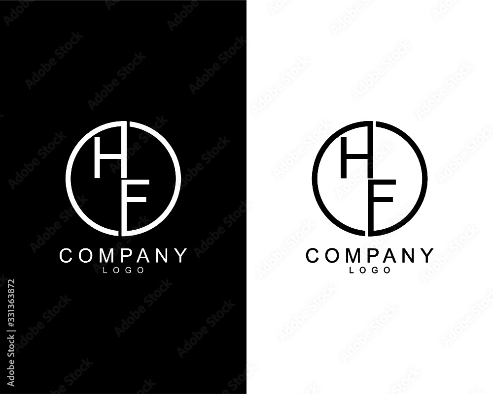 geometric circle HF, FH company logo letters design concept in black ...