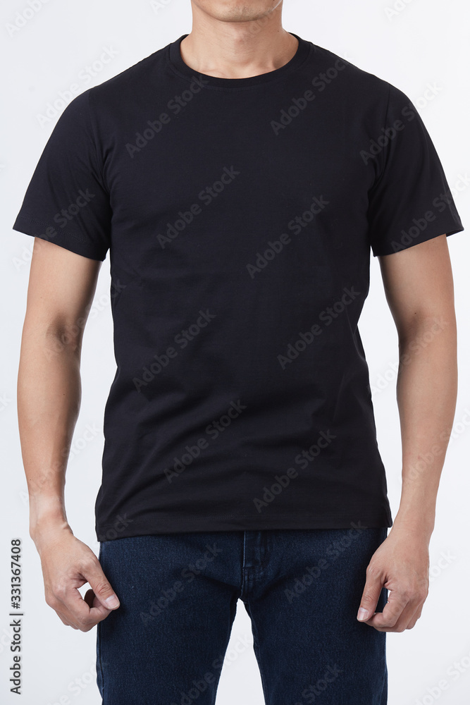 Men perfect body wear the black tshirt mockup template design with ...