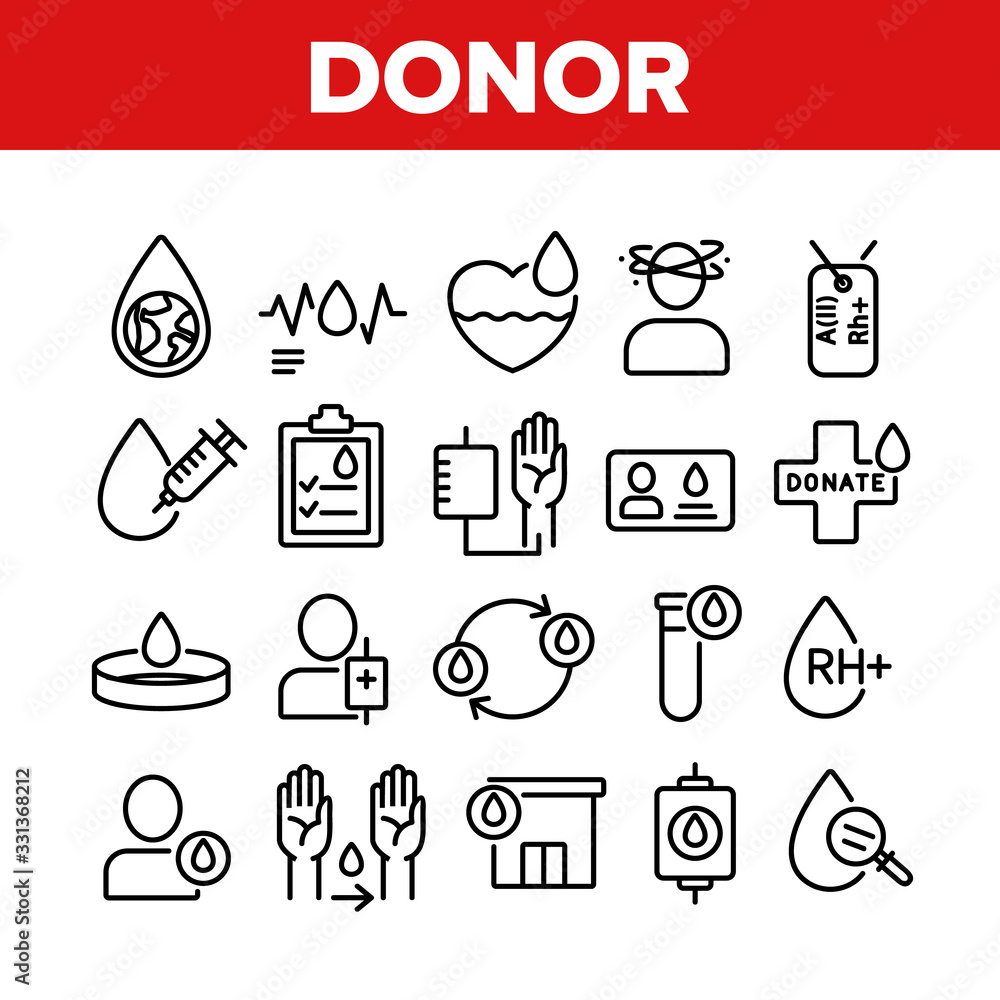 Donor Blood Donation Collection Icons Set Vector. Palpitations And ...