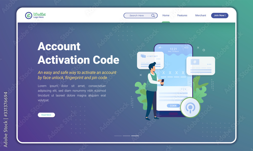 Vetor de Flat design of account activation code for digital wallet ...