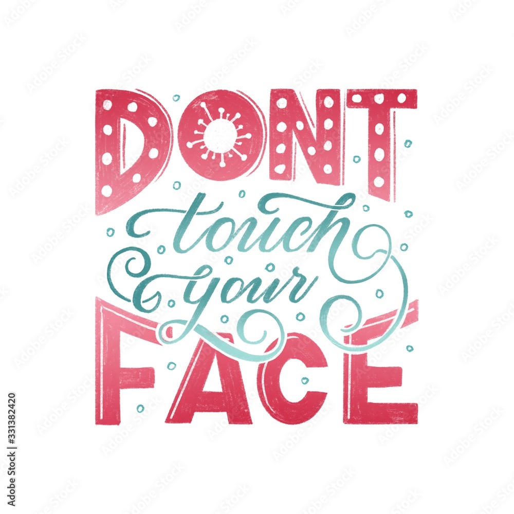 Poster with virus infection prevention tips. Handwritten lettering with ...