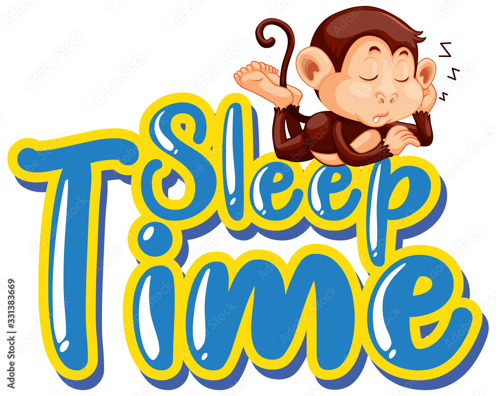 Sticker design for word sleep time with monkey sleeping Stock Vector ...