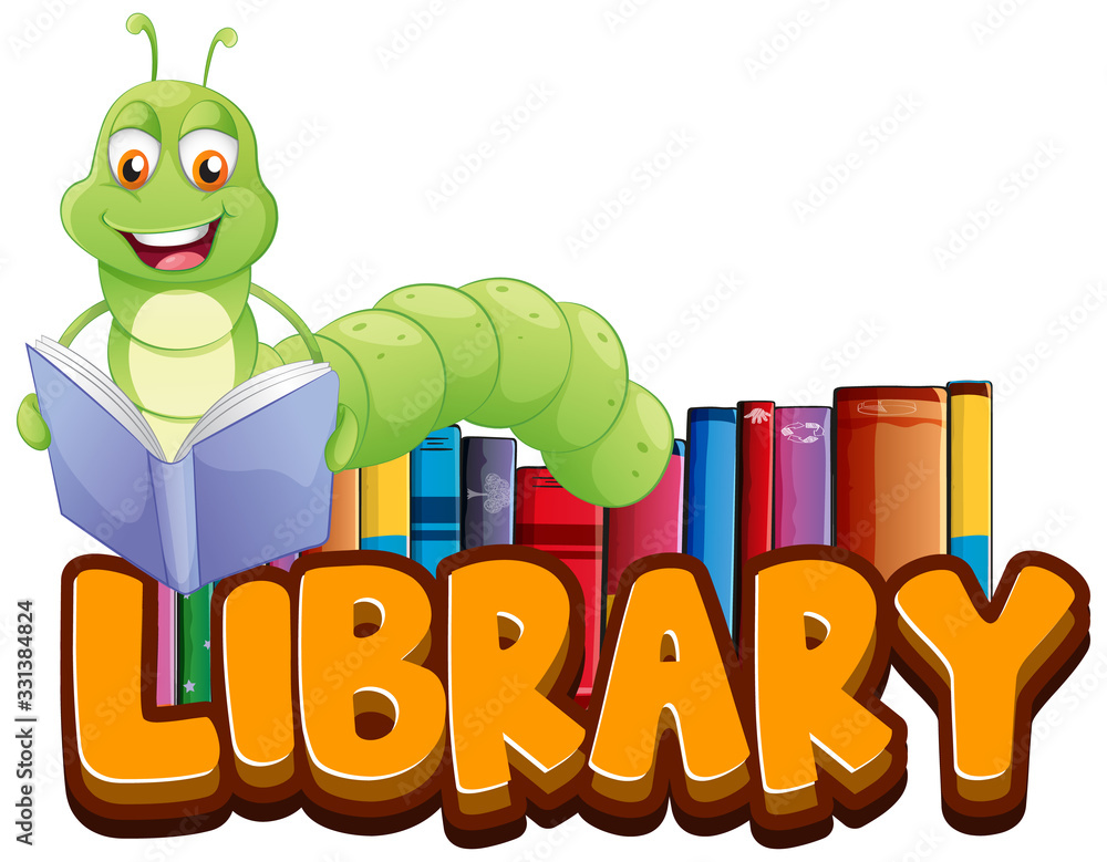 Font design for word library with bookworm reading Stock Vector | Adobe ...